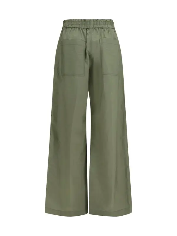 Brunello Cucinelli Cotton Wide Leg Trousers - Green