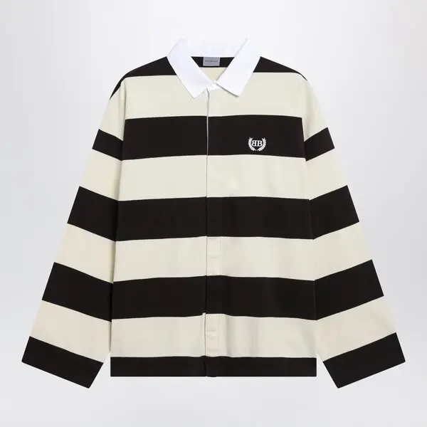 Balenciaga Striped Jersey Polo Shirt In Cotton - Brown
