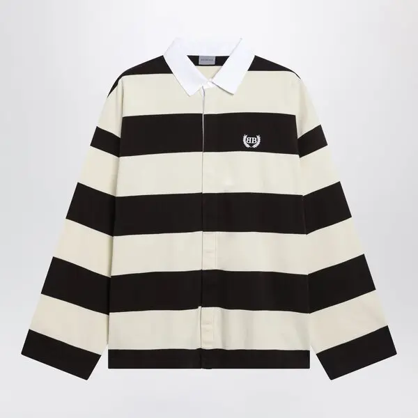 Balenciaga Striped Jersey Polo Shirt In Cotton - Brown