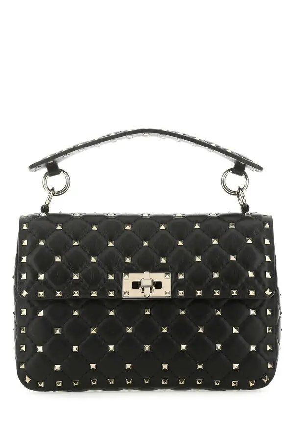 Valentino Garavani Nappa Leather Medium Rockstud Spike Handbag - Black