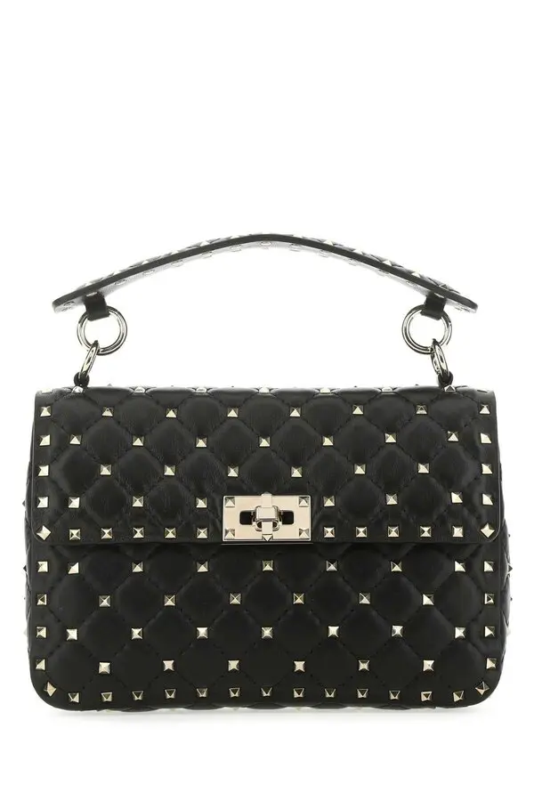 Valentino Garavani Nappa Leather Medium Rockstud Spike Handbag - Black