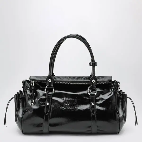 Miu Miu Large Top-handle Bag In Glossy Leather - Black