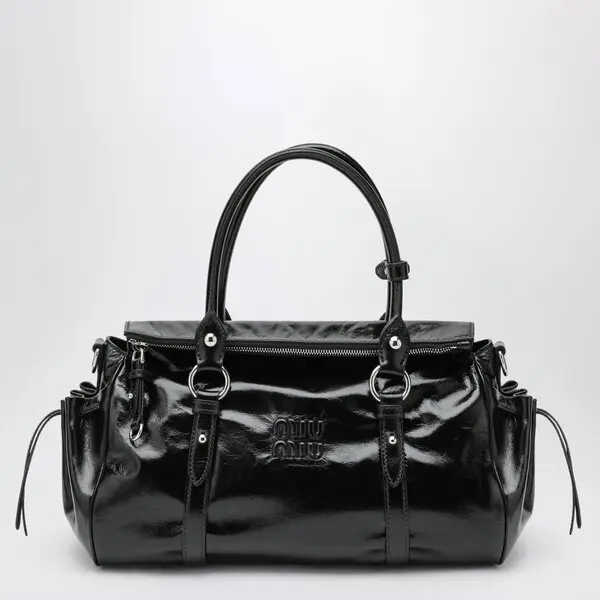 Miu Miu Large Top-handle Bag In Glossy Leather - Black