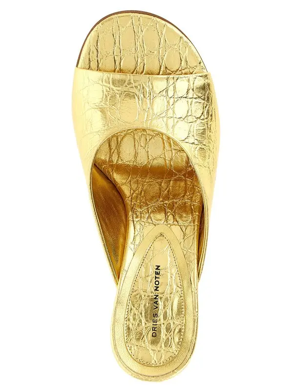 Dries Van Noten Curved Wedge Mules - Gold