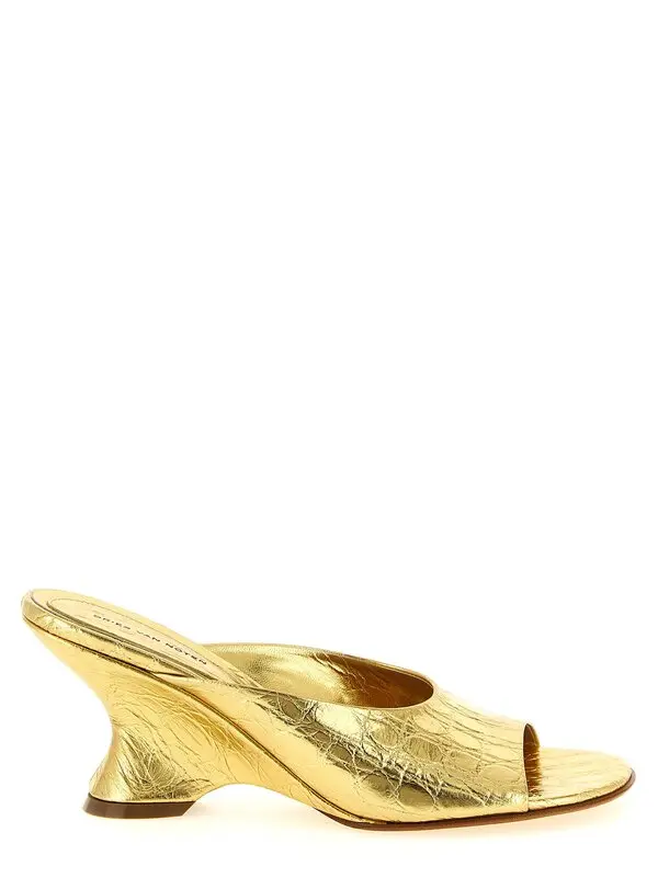 Dries Van Noten Curved Wedge Mules - Gold