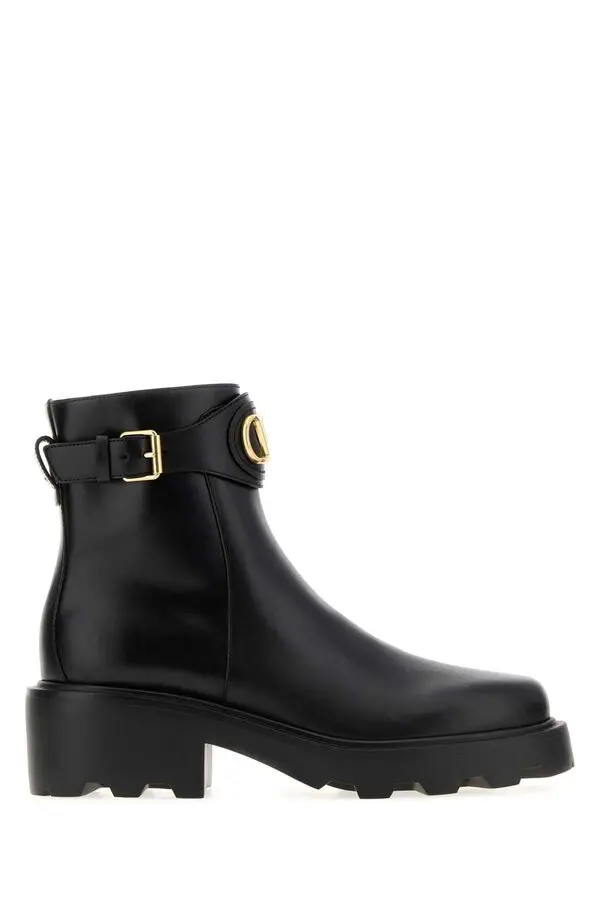 Valentino Garavani Leather Vlogo Signature Ankle Boots - Black