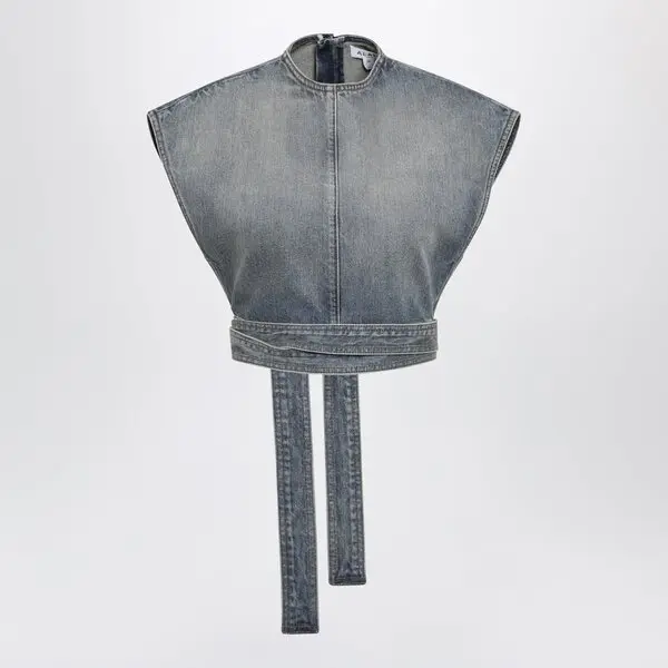 Alaïa Raw Delave Denim Belted Sleeveless Top - Blue