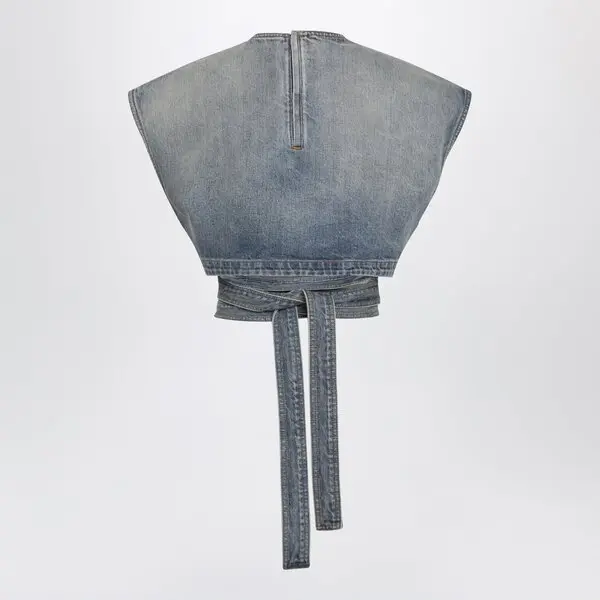 Alaïa Raw Delave Denim Belted Sleeveless Top - Blue