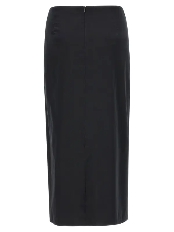 Max Mara Stretch Cotton Satin Midi Skirt - Black