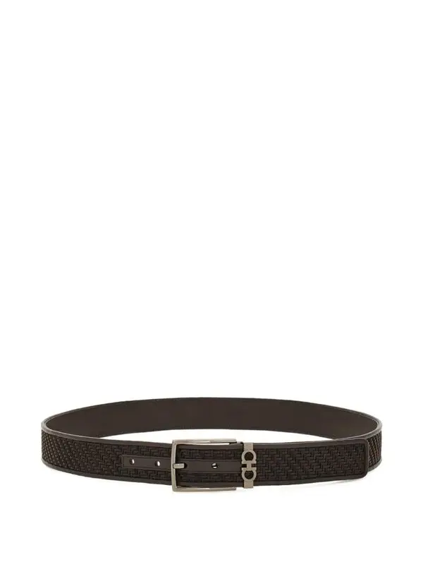 FERRAGAMO Basketweave Effect Leather Belt With Square Buckle