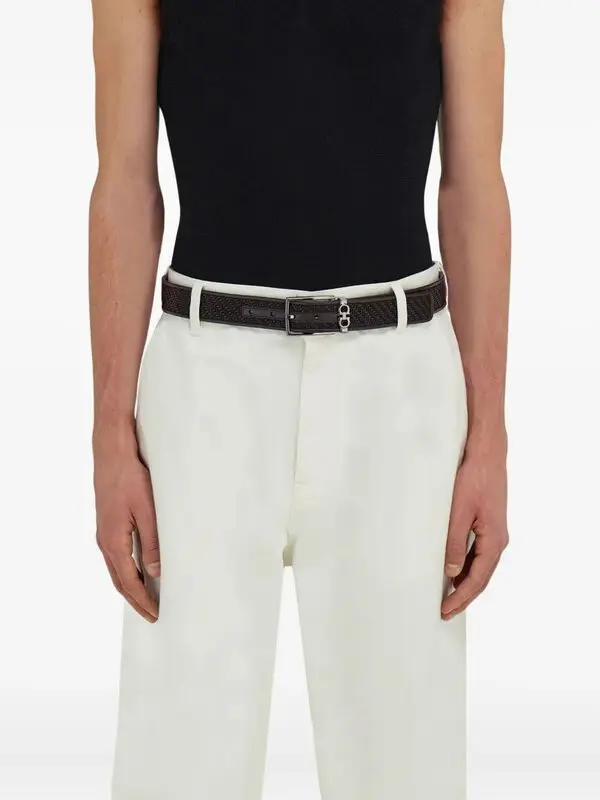 FERRAGAMO Basketweave Effect Leather Belt With Square Buckle