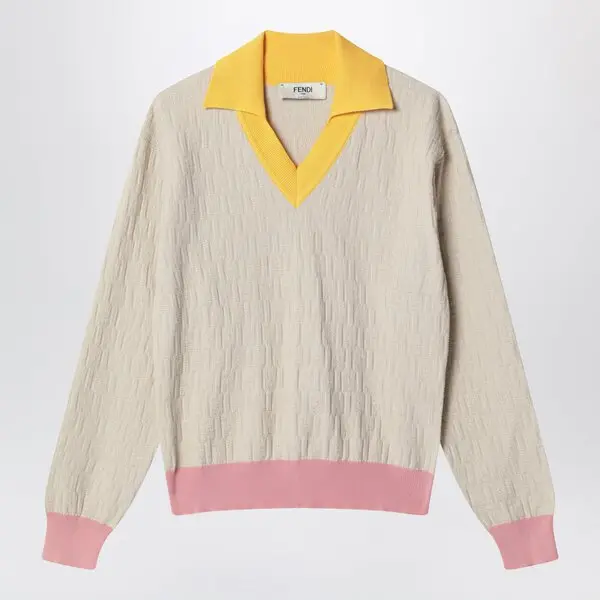 Fendi Light Beige Cotton And Silk Jumper - Yellow