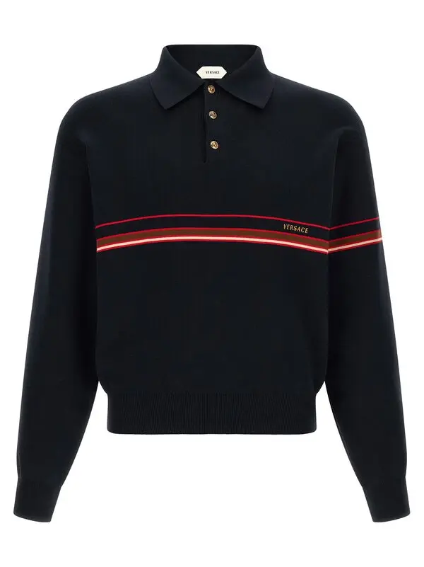 Versace Inlaid Striped Polo Shirt - Blue