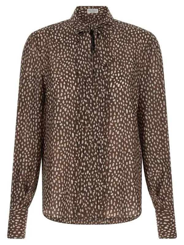 Brunello Cucinelli Lavallière Collar Shirt - Brown
