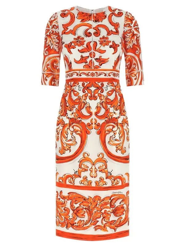 Dolce & Gabbana Maiolica Print Midi Dress - Orange