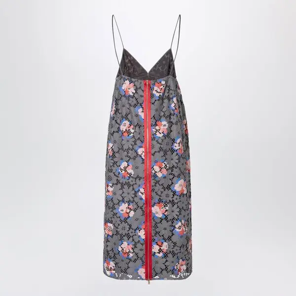 Fendi Silk Lace Floral Slip Dress - Gray