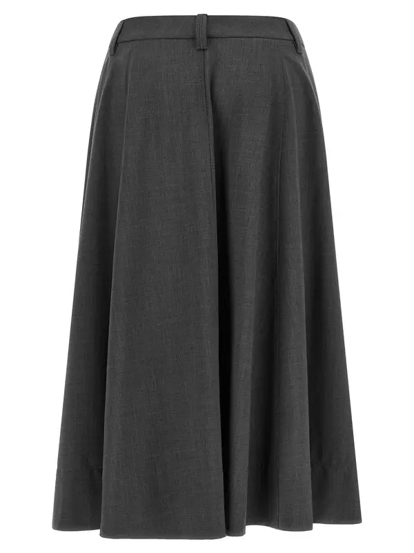 Brunello Cucinelli Cool Wool Mélange Midi Skirt - Gray