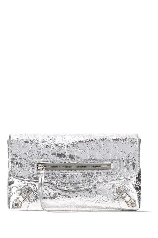 Balenciaga Leather Le City Clutch - Silver