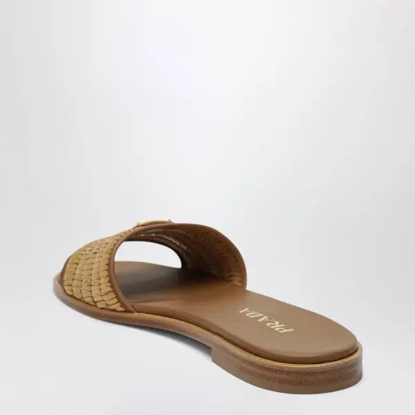 Prada Leather Slider Sandals With Crochet Details - Cream