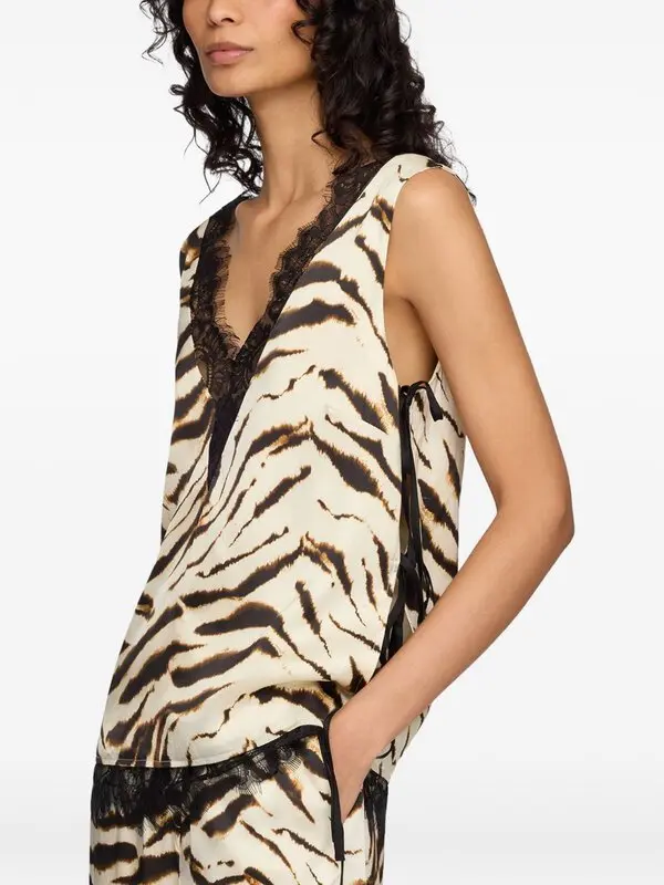 GANNI Zevra Print V-necked Top