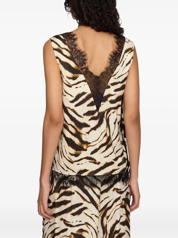 GANNI Zevra Print V-necked Top