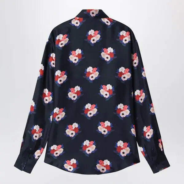 Fendi Dark Satin Shirt With Floral Print - Blue
