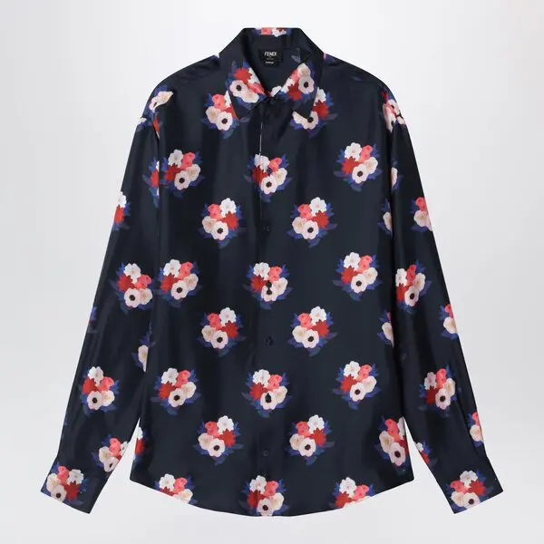 Fendi Dark Satin Shirt With Floral Print