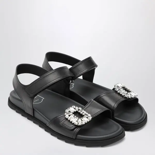 ROGER VIVIER Leather Sandals With Crystal Buckle - Black