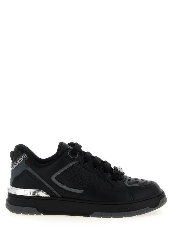 Versace Biggie Basket Leather Sneakers - Black