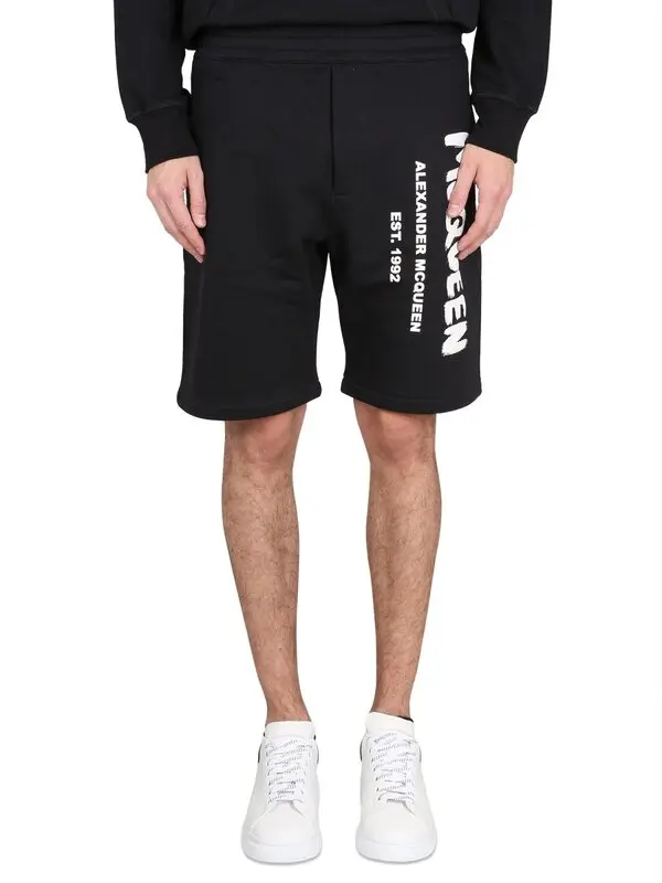 Alexander McQueen Bermuda Shorts With Graffiti Logo Print