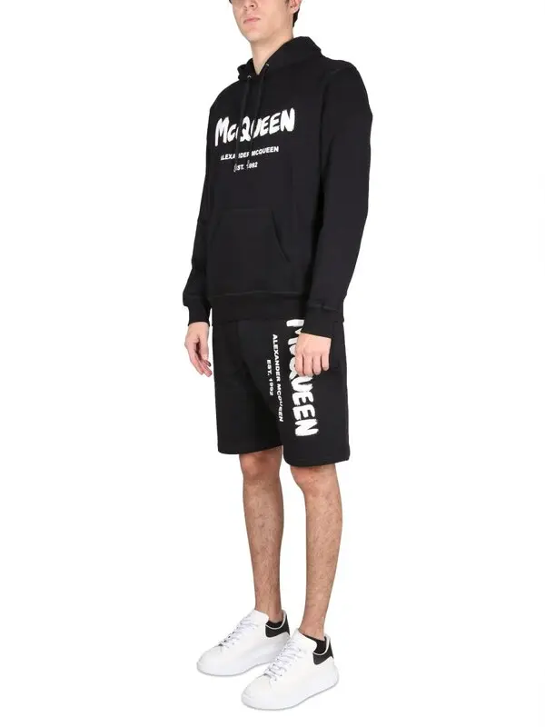 Alexander McQueen Bermuda Shorts With Graffiti Logo Print