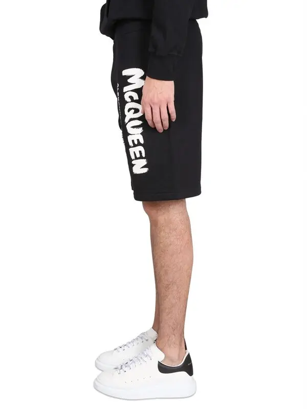 Alexander McQueen Bermuda Shorts With Graffiti Logo Print