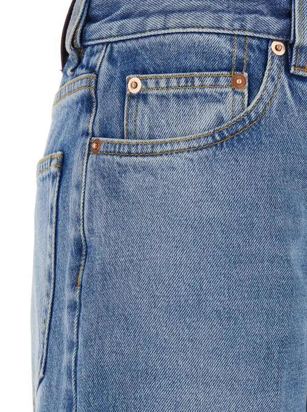 Gucci Blue Jeans With Logo Patch On The Rear And Faded Effect In Denim - Multicolor