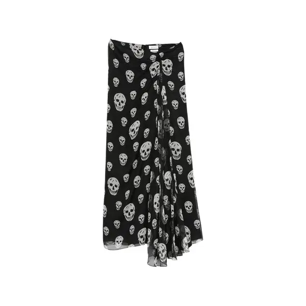 Alexander McQueen Silk Skull Print Skirt