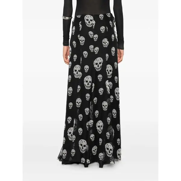 Alexander McQueen Silk Skull Print Skirt