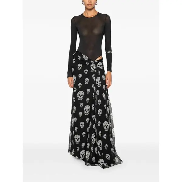Alexander McQueen Silk Skull Print Skirt