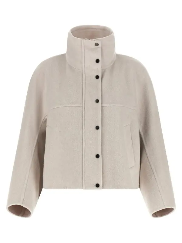Brunello Cucinelli Virgin Wool & Cashmere Blend Cropped Coat - Gray