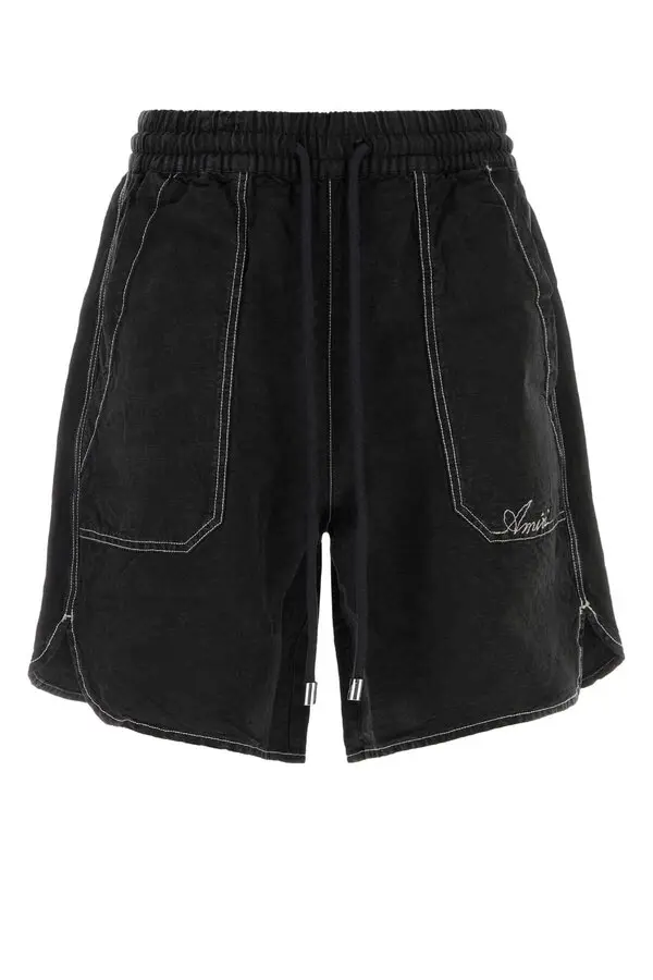 Amiri Linen Blend Bermuda Shorts - Black