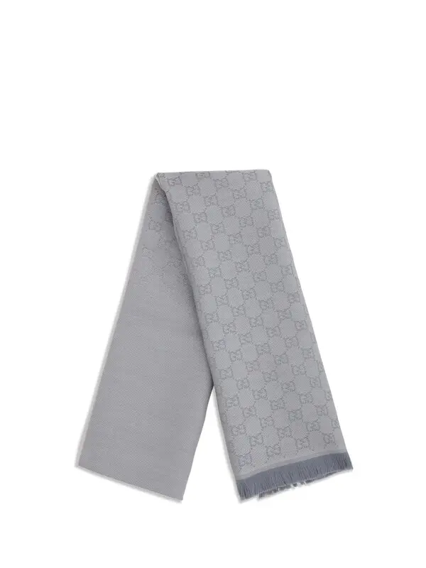 Gucci Gg Supreme Embroidered Wool Scarf - Gray