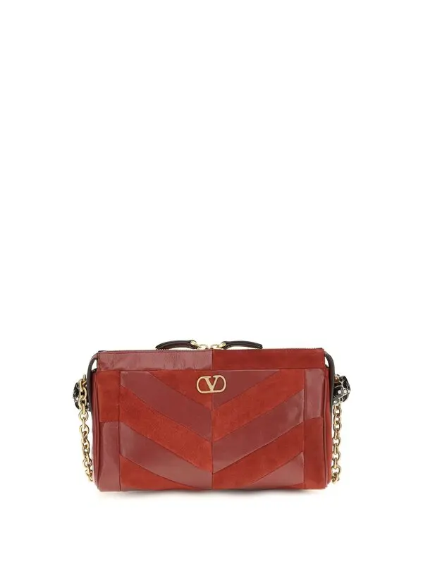 Valentino Garavani Panthea Shoulder Bag Chevron Pattern - Red