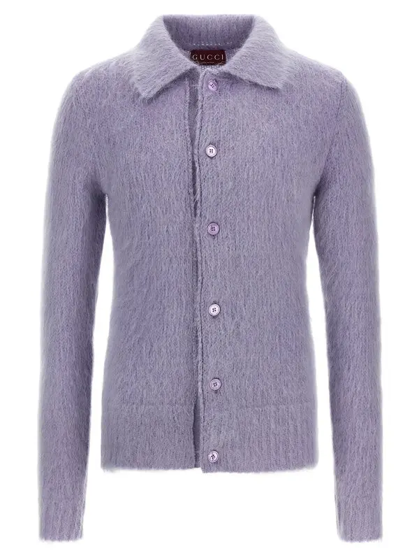 Gucci Mohair Blend Polo Cardigan - Purple