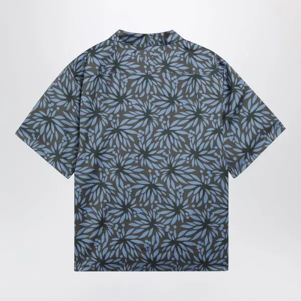 Prada Hematite/black Floral Print Bowling Shirt