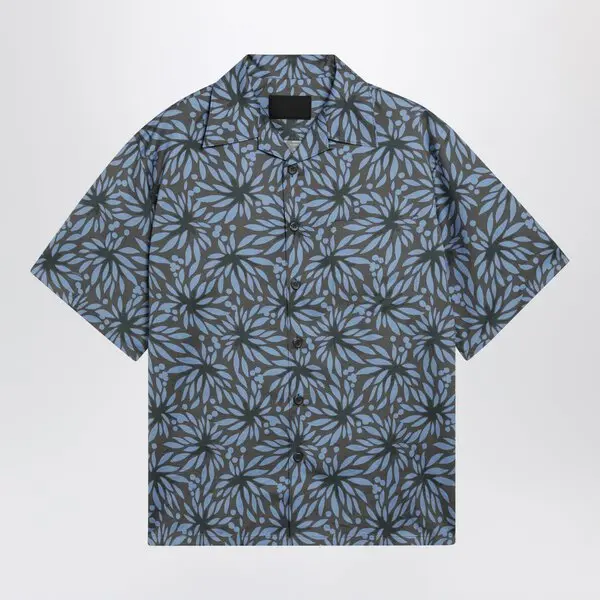 Prada Hematite/black Floral Print Bowling Shirt - Gray