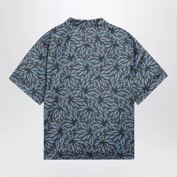 Prada Hematite/black Floral Print Bowling Shirt - Gray
