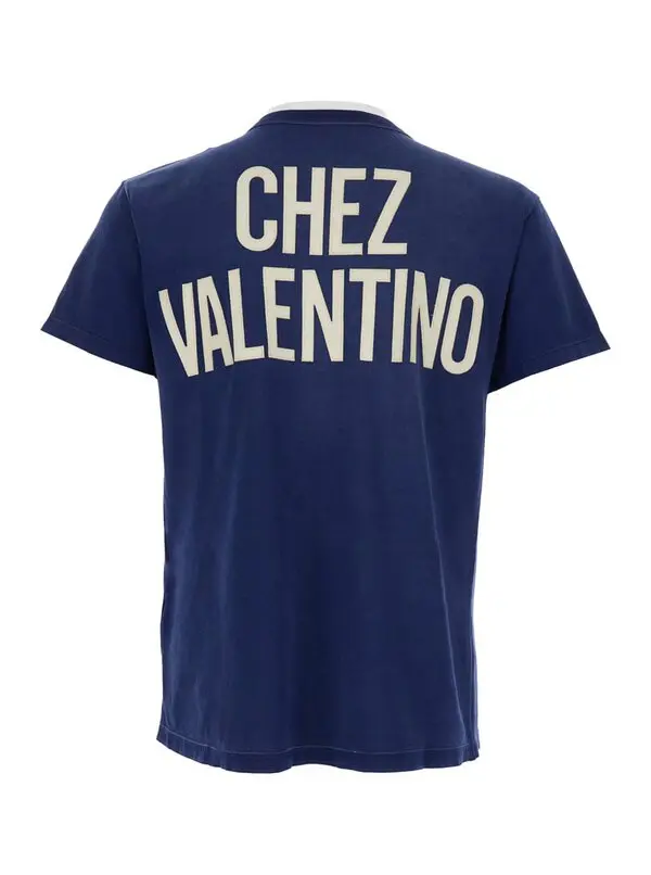 Valentino Garavani Blue Crewneck T-shirt With Logo Lettering On The Rear In Cotton - Multicolor