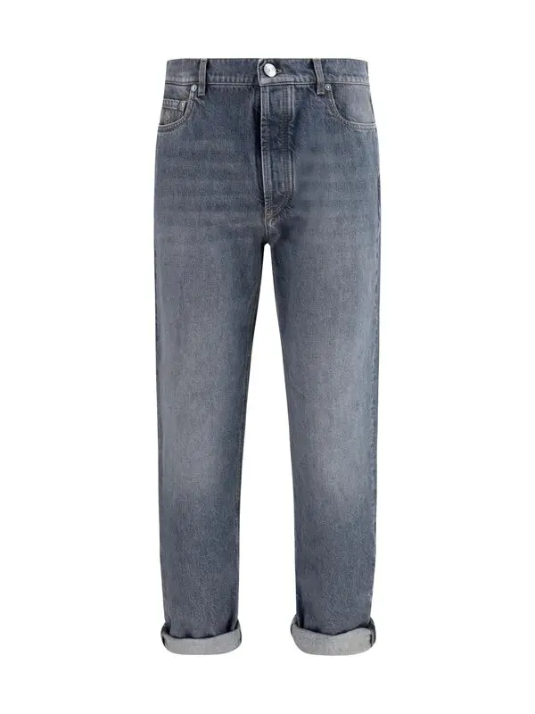 Brunello Cucinelli Straight-leg Turn-up Jeans - Gray