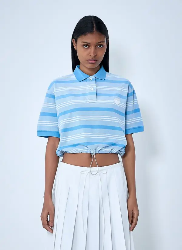 Prada Striped Polo Shirt With Drawstring Hem - Blue