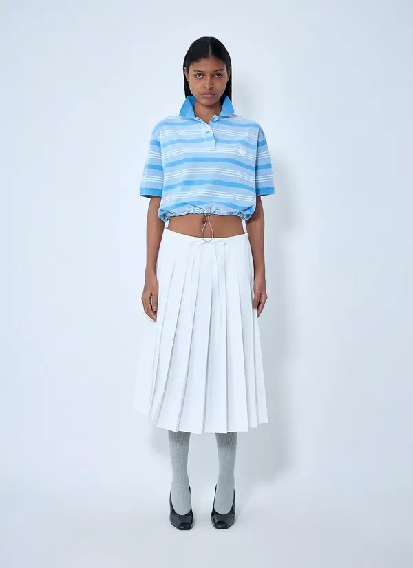 Prada Striped Polo Shirt With Drawstring Hem - Blue