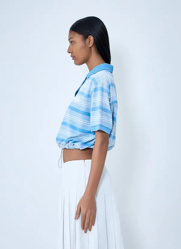 Prada Striped Polo Shirt With Drawstring Hem - Blue