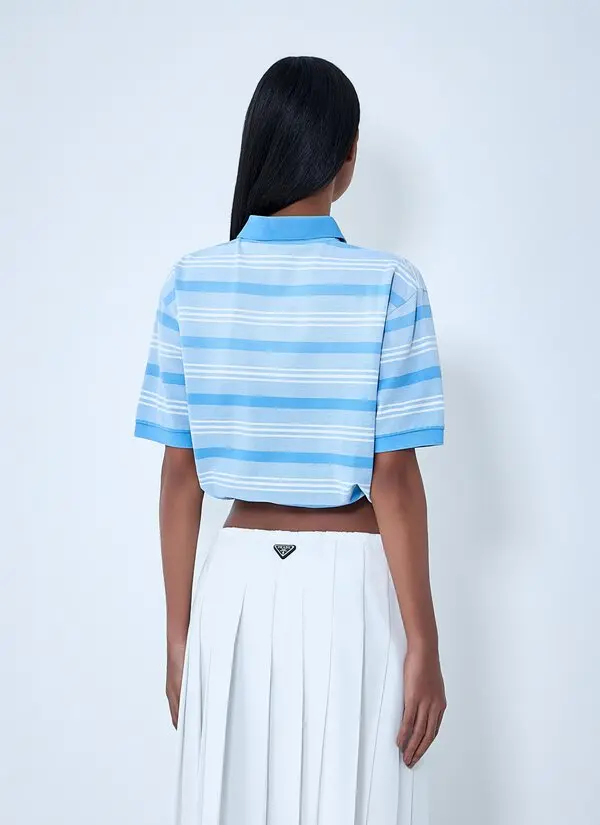 Prada Striped Polo Shirt With Drawstring Hem - Blue